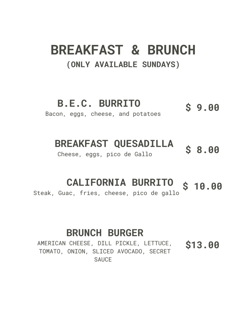 Food Menu - U31 Bar - North Park