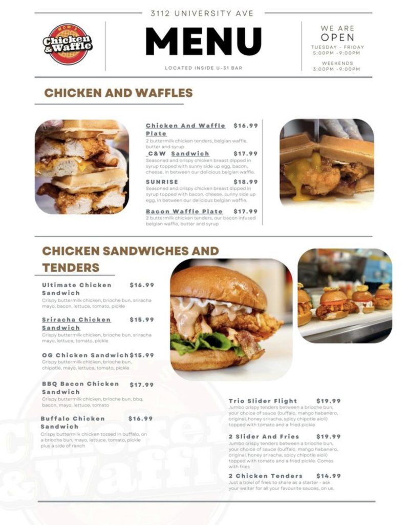 Food Menu - U31 Bar - North Park